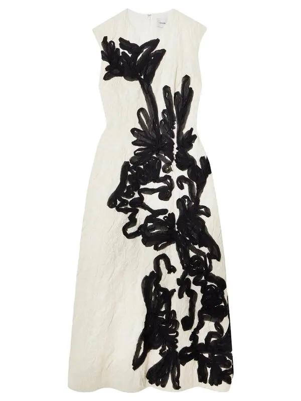 Erdem Appliquéd Organza-trimmed Cloqué Midi Dress - White