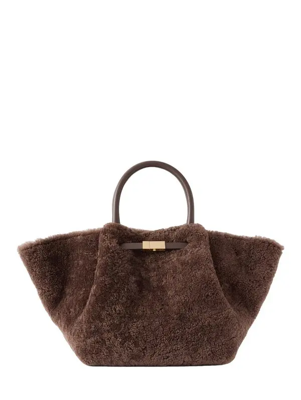 DEMELLIER New York Midi Shearling Tote - Brown