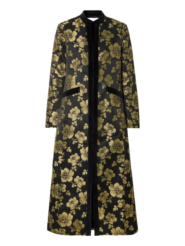 DESTREE Eden Floral-brocade Coat With Velvet Trim - Multi