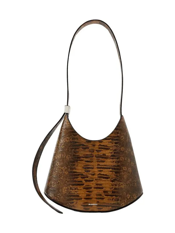JIL SANDER Small Snake-effect Leather Shoulder Bag - Brown