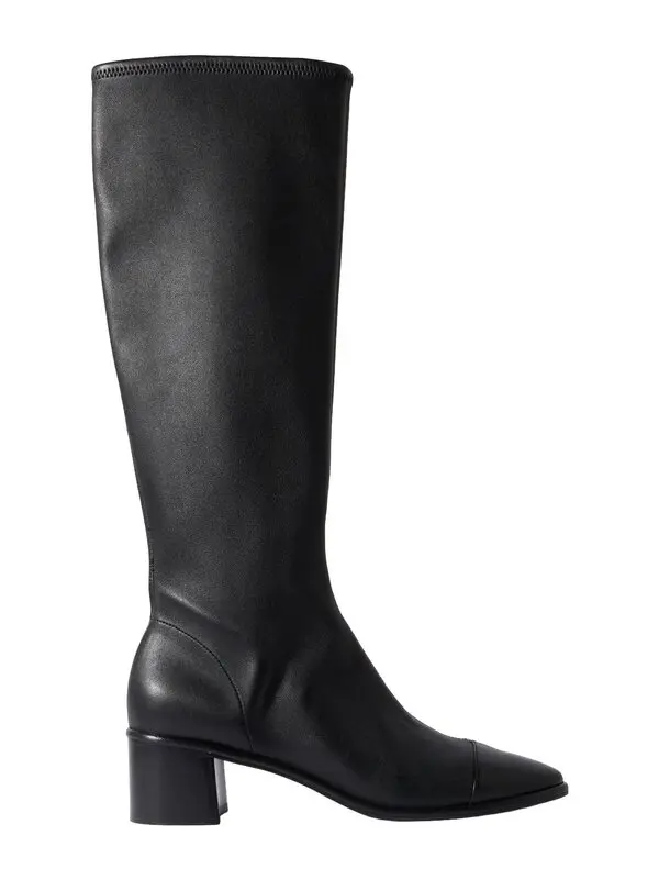 Tory Burch Paneled Leather Knee High Boots - Black