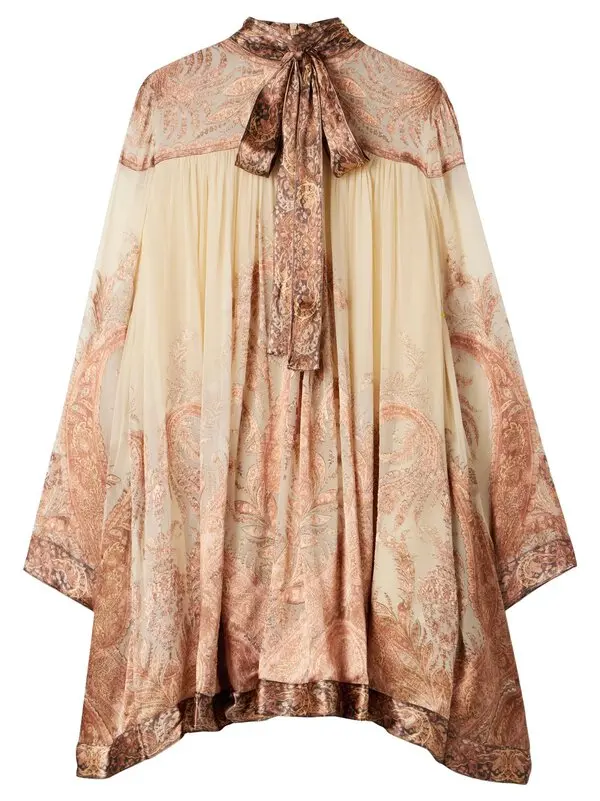 Zimmermann Hypnotic Tie-neck Paisley-print Devoré-velvet Mini Dress - Cream