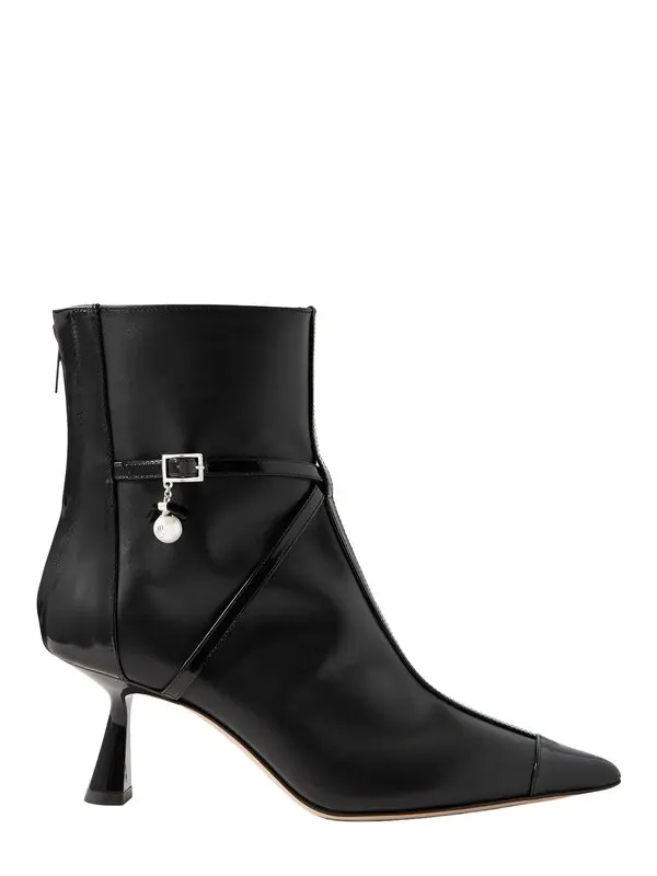 JIMMY CHOO Aren 65 Embellished Paneled Leather Ankle Boots - Black
