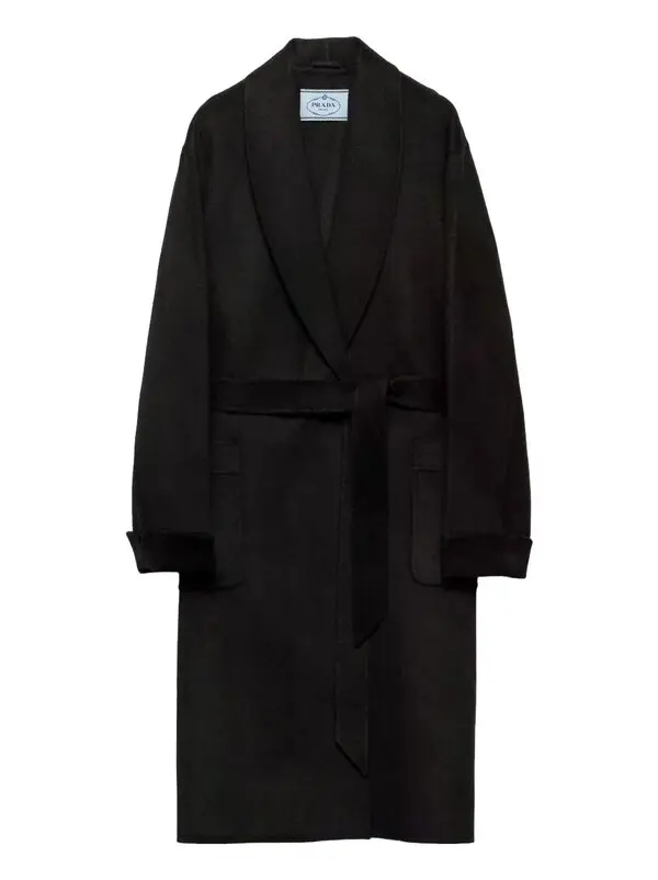 Prada Belted Coat With Shawl Lapels - Black