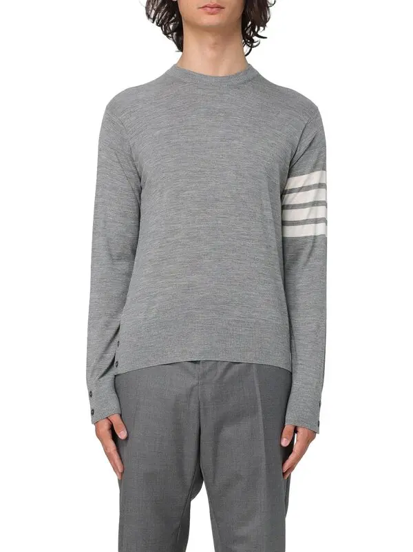 Thom Browne Pullover With Signature Striping - Mouse Grey
