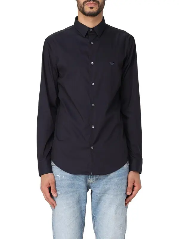 Emporio Armani Shirt In Cotton Blend With Logo - Blue