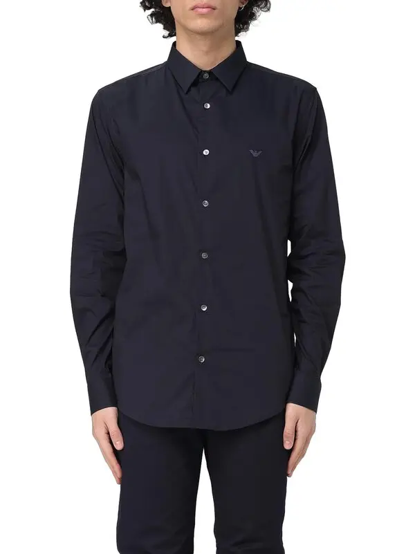 Emporio Armani Shirt In Cotton Blend With Logo - Blue