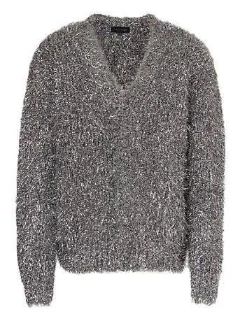 Lacoste Metallic V-neck Textured Knitted Cardigan - Silver