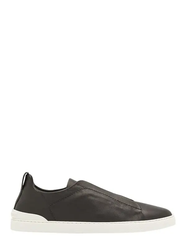 Zegna Triple Stitch™ Secondskin Leather Slip-on Sneakers - Black