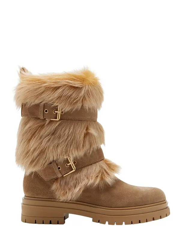 GIANVITO ROSSI Maverick Shearling Ankle Boots - Tan