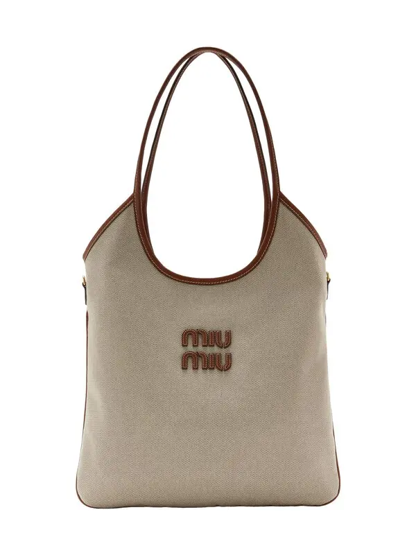 Miu Miu Ivy Canvas Tote - Neutral
