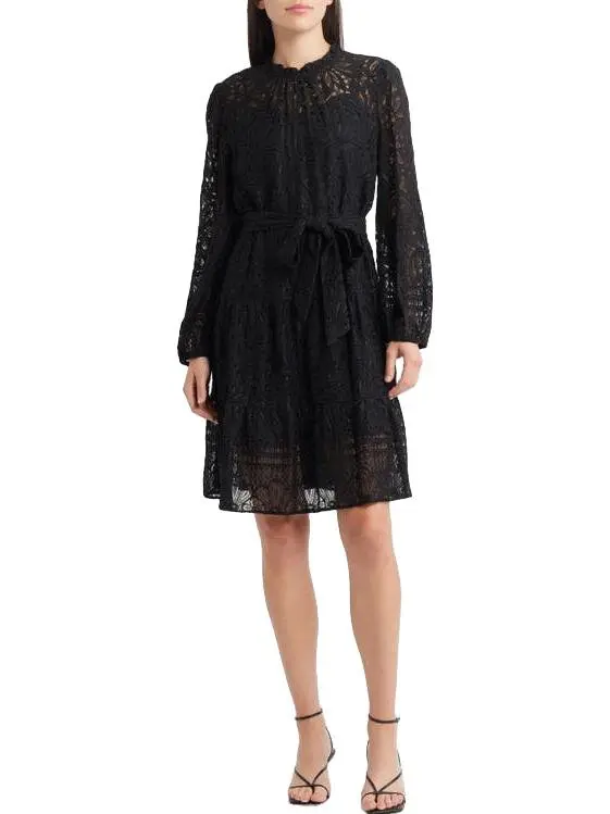 Julia Jordan Long Sleeve Tiered Lace Fit-and-flare Dress - Black