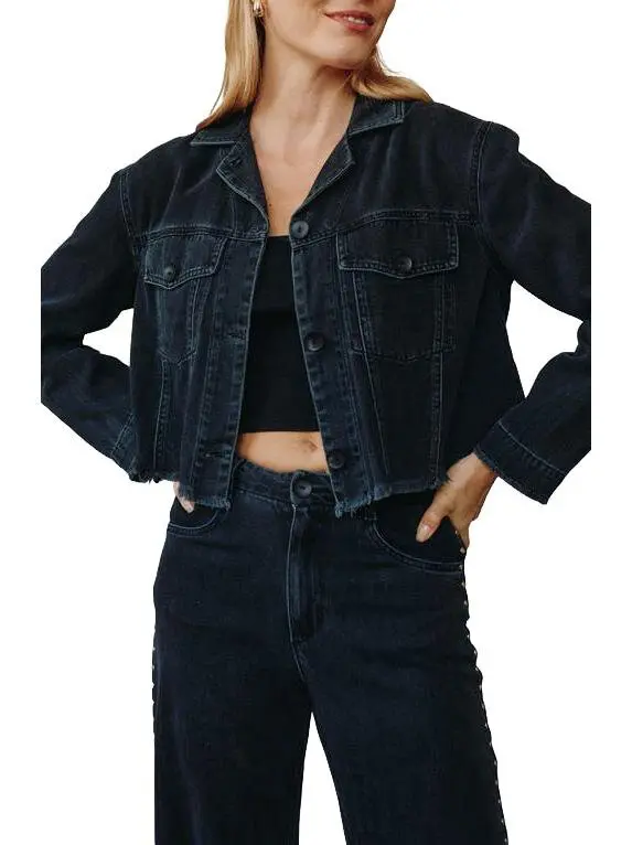Bella Dahl Studded Fringe Trim Denim Jacket - Moon Shadow Wash