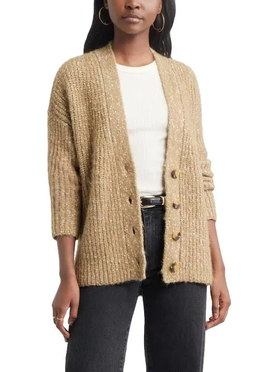 Treasure & Bond Oversized Nubby Cardigan - Tan Lead Combo