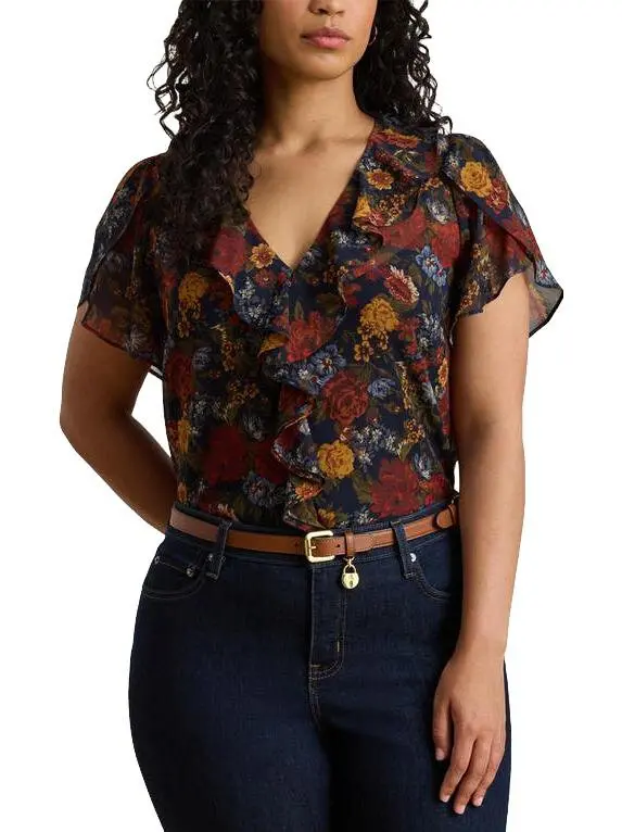 Ralph Lauren Floral Ruffle Top - Navy Multi