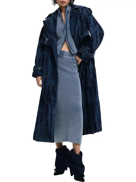 Desigual Dégradé Denim Trench Coat - Dark Blue