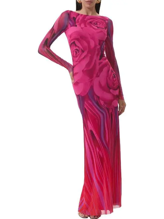 AFRM Talmo Long Sleeve Maxi Dress - Fuchsia Rose