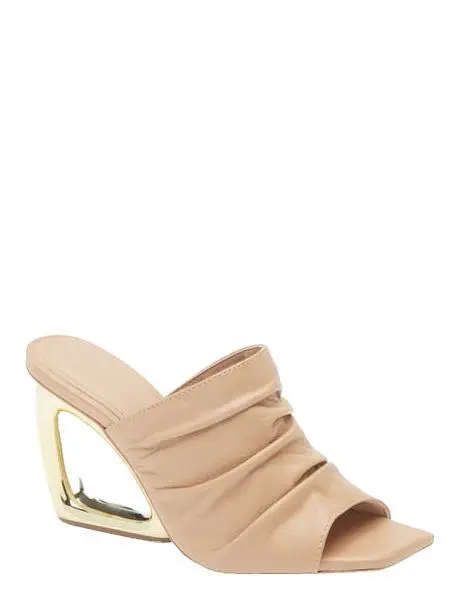 KOKO + PALENKI Ruched Wedge Sandal - Camel Leather