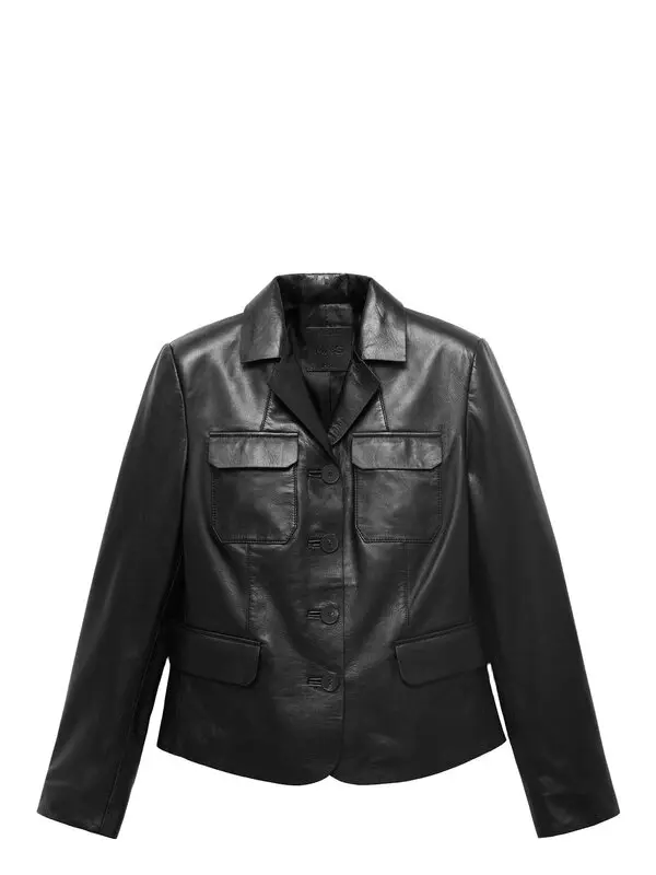 Mango Leather Blazer - Black