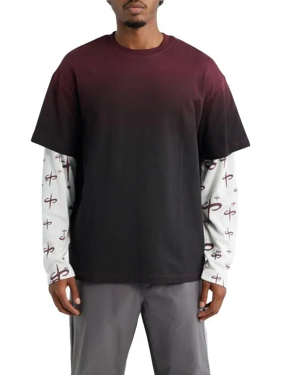 SANTO STUDIO Ispica Long Sleeve Cotton Layered Look T-shirt - Maroon