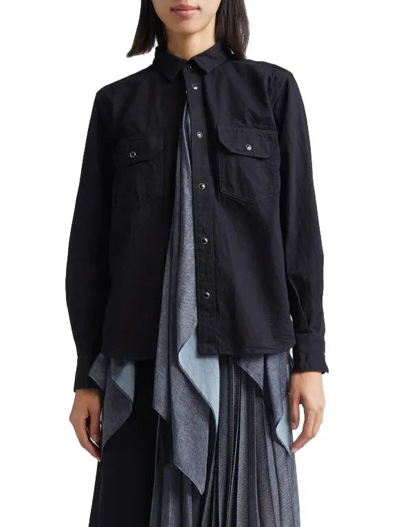 Sacai Mixed Media Handkerchief Hem Shirt - Black