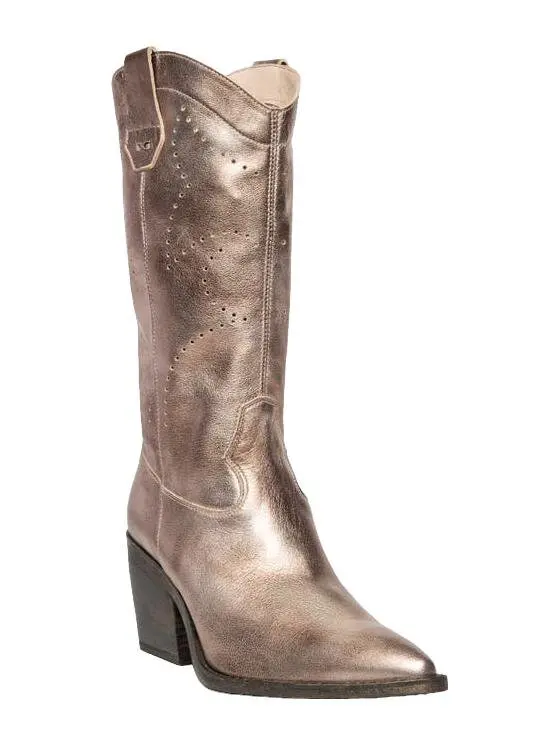 NEROGIARDINI Texan Western Leather Boots - Gold