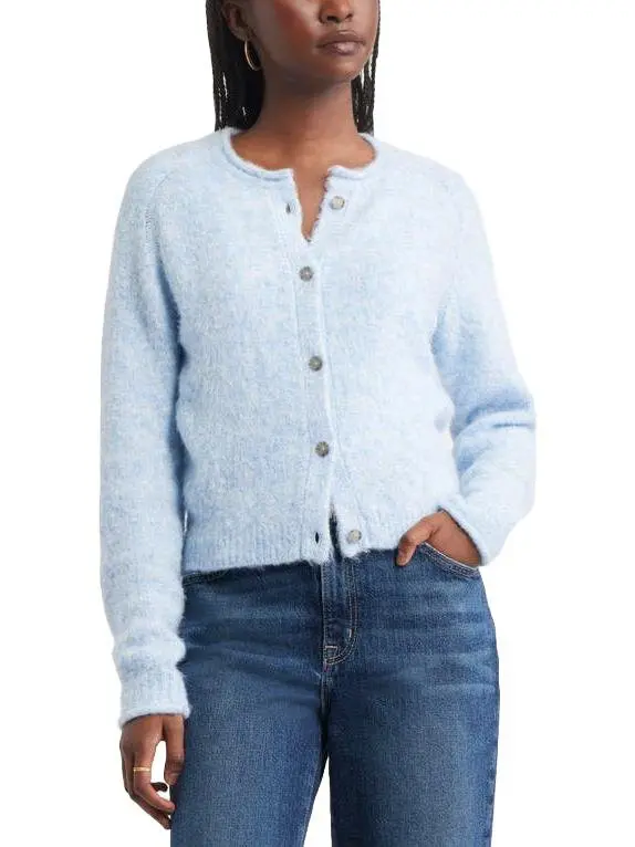 Treasure & Bond Rolled Crewneck Cardigan - Blue Topsail