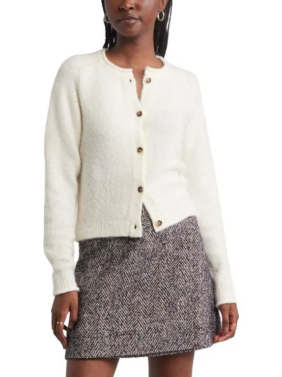 Treasure & Bond Rolled Crewneck Cardigan - Ivory Dove