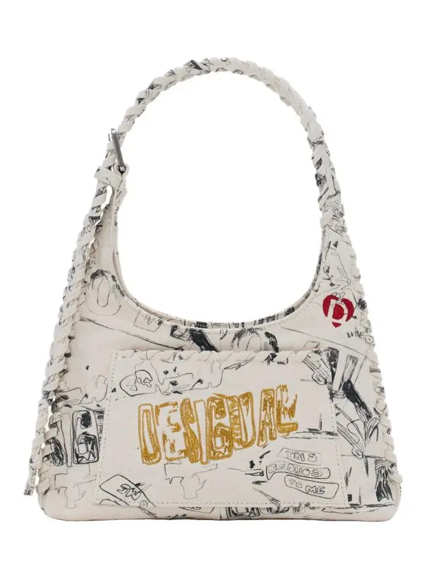 Desigual Lettering Print Shoulder Bag - Light Beige