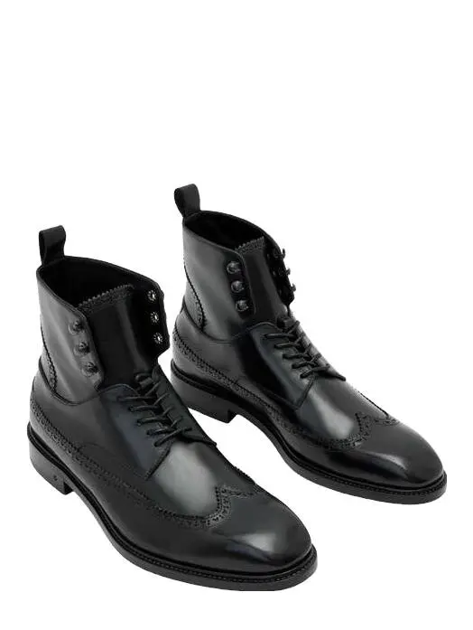 John Varvatos Harrison Longwing Leather Boots - Mineral Black