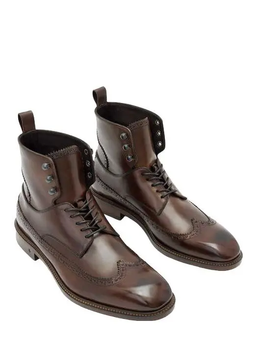 John Varvatos Harrison Longwing Leather Boots - Wood Brown