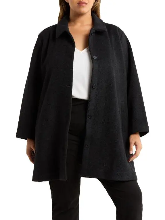 Eileen Fisher Herringbone Wool Longline Coat - Charcoal