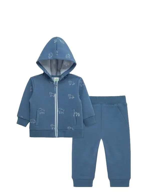 LITTLE ME Safari Zip Hoodie & Joggers Set - Blue