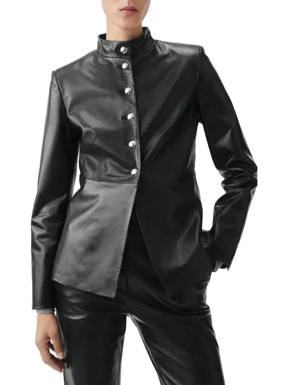 Mango Leather Band Collar Jacket - Black