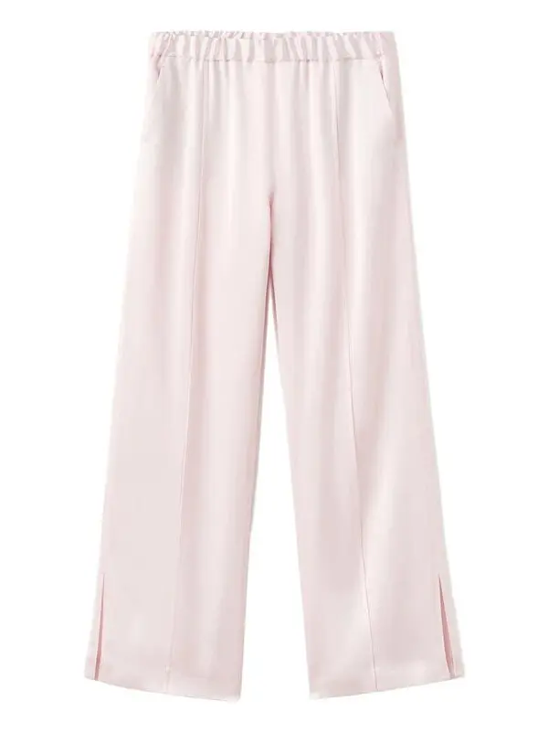 Mango Selection Satin Slit Hem Wide-leg Pants - Pastel Pink