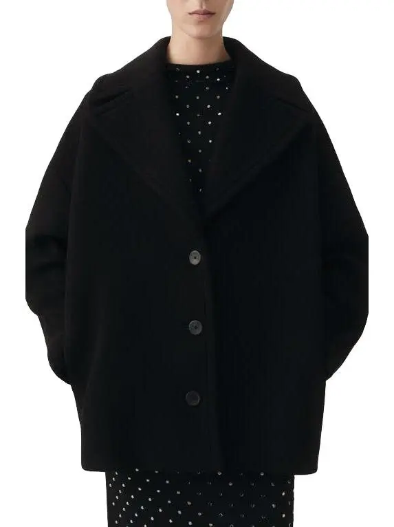 Mango Oversized Wool Blend Short Coat - Black