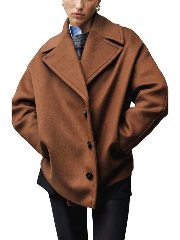 Mango Oversized Wool Blend Short Coat - Medium Brown