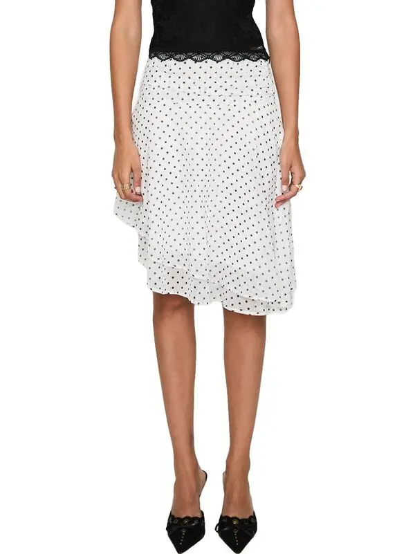 Princess Polly Layered Asymmetric Skirt - White/polka Dot