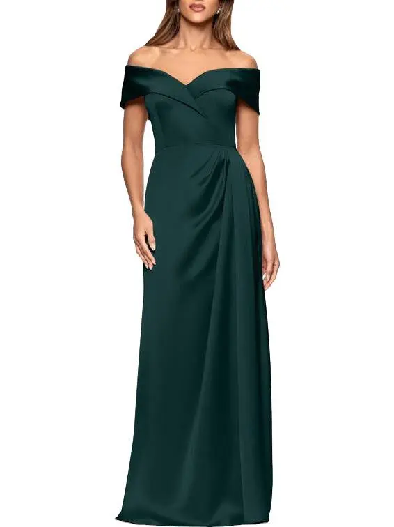 XSCAPE EVENINGS Off-the-shoulder Satin Gown - Hunter