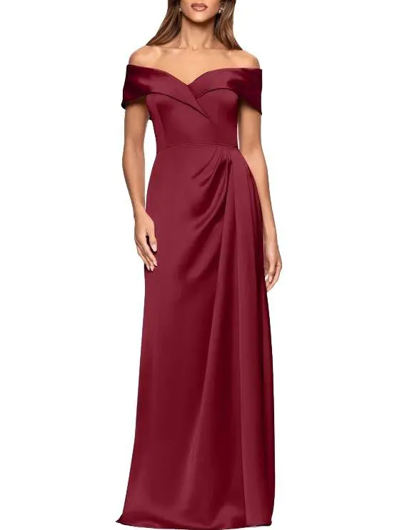 XSCAPE EVENINGS Off-the-shoulder Satin Gown - Wine