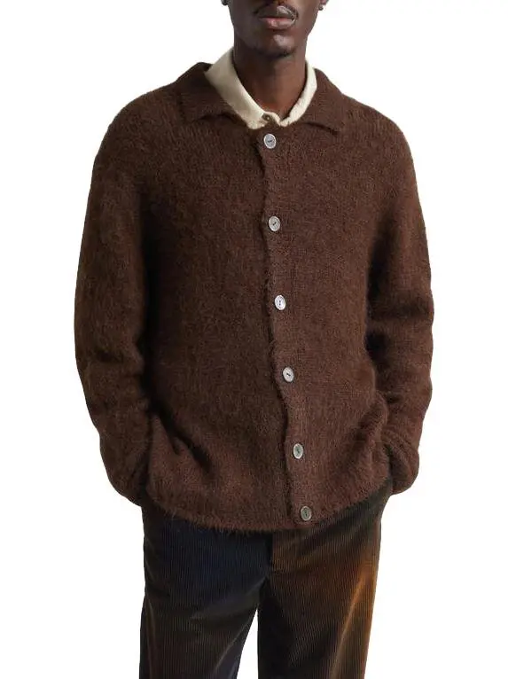 THE ELDER STATESMAN Thistle Alpaca Blend Cardigan - Wenge
