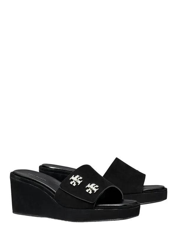 Tory Burch T-lock Wedge Sandal - Perfect Black Suede