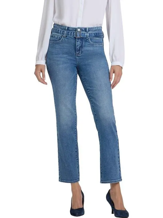 NYDJ Marilyn Belted High Waist Straight Leg Jeans - Washed Crystal