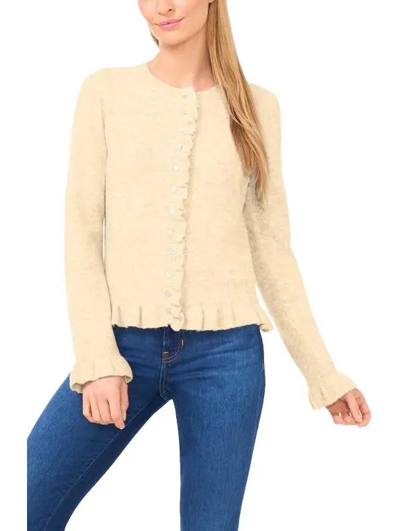 CECE DUPRAZ Ruffle Trim Ribbed Cardigan - Butter Cream Yellow