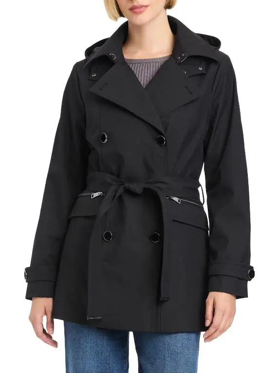 Vince Camuto Double-breasted Hooded Trench Coat - Black