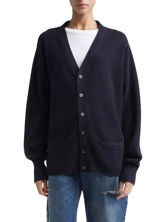 MAISON MARGIELA Cashmere V-neck Cardigan - Dark Blue