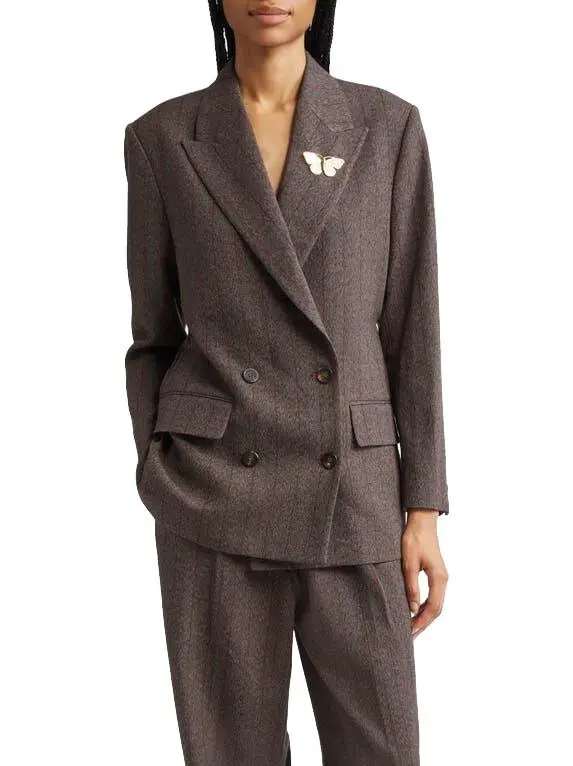 Golden Goose Journey Double-breasted Pinstripe Virgin Wool Blazer - Cocoa Brown/turquoise