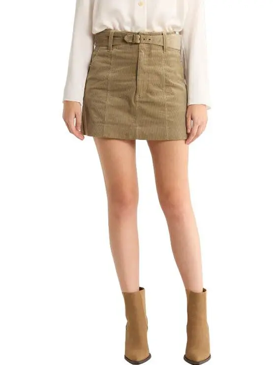 Paige Belted Corduroy Miniskirt - Dusty Olive