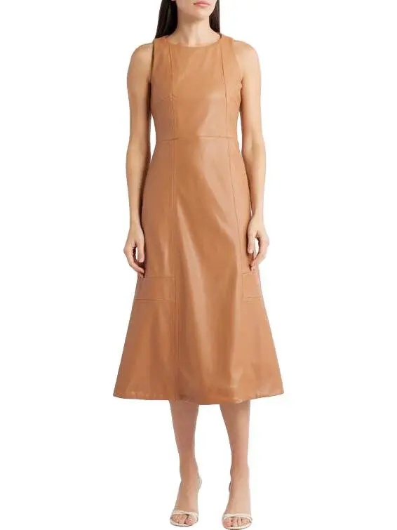 Halogen Structured Faux Leather Midi Dress - Peach