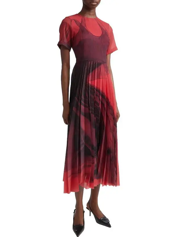 JASON WU Dancing Pleat Shift Dress - Red/black Multi
